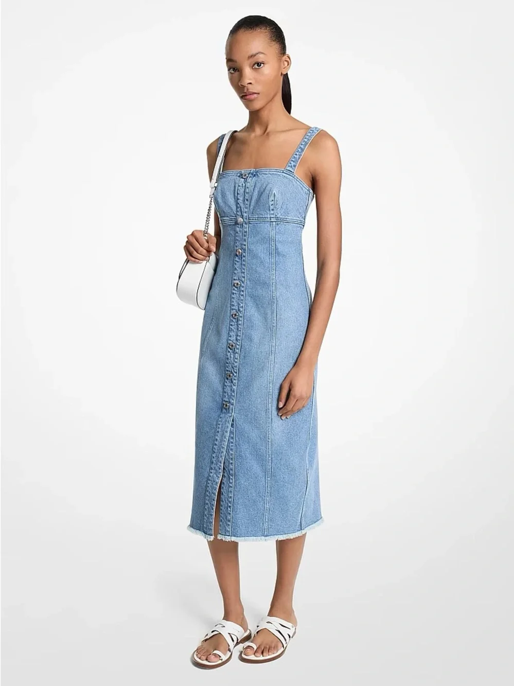Michael Kors | Dresses | Michael Kors Light Blue Denim Buttonfront Maxi ...